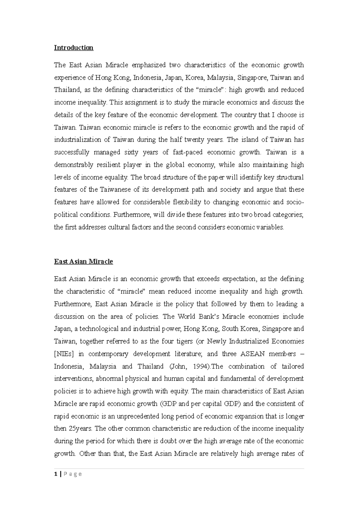 Essay Assinment new - Introduction The East Asian Miracle emphasized ...