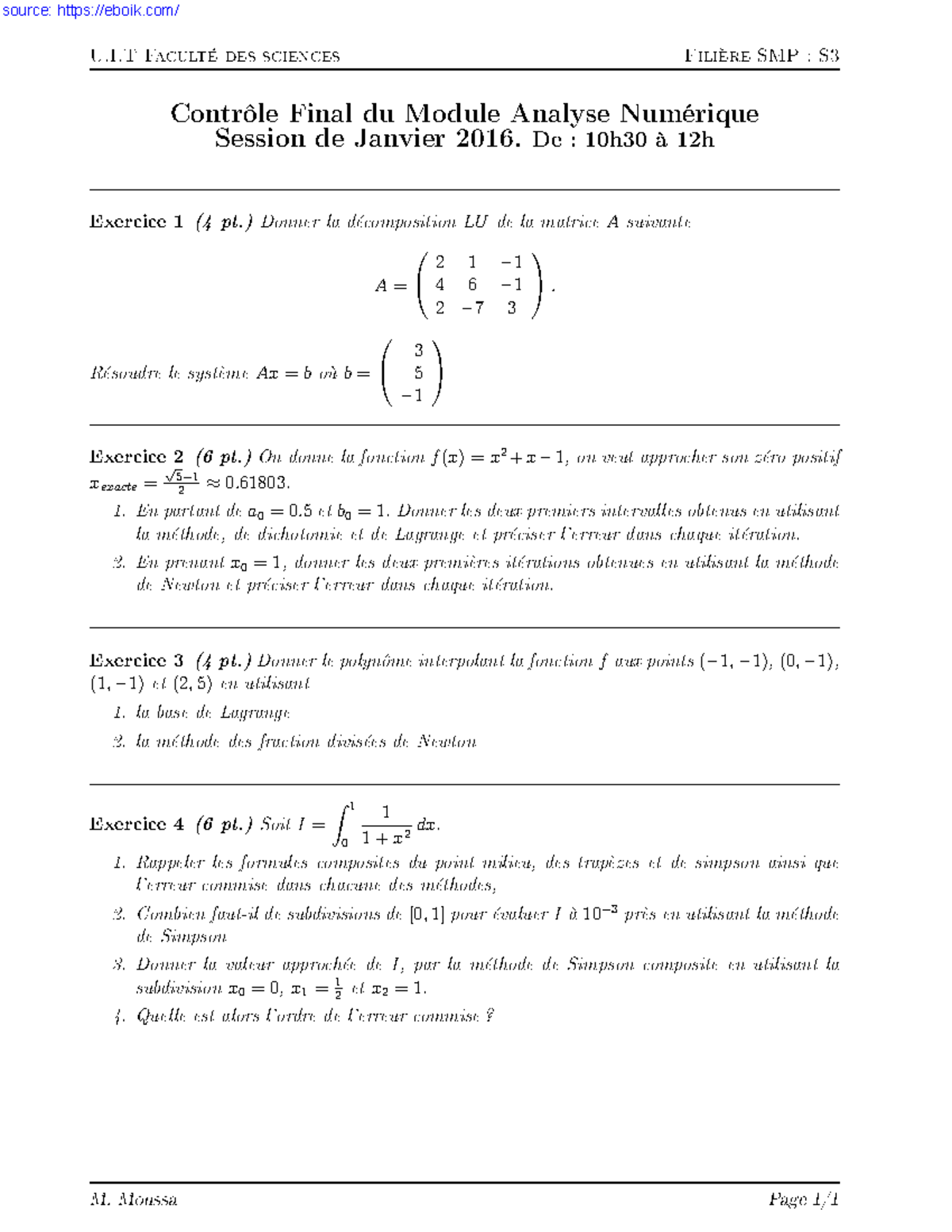 Ilide - gftgg - U.I Faculté des sciences Filière SMP : S Contrôle Final ...