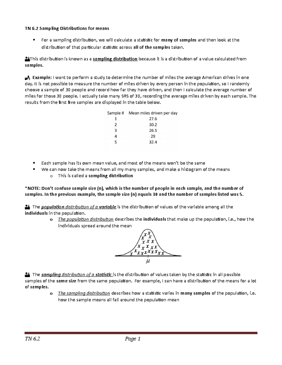 Class TN 6.2 Sampling Dist for Means - TN 6 Sampling Distributions for ...