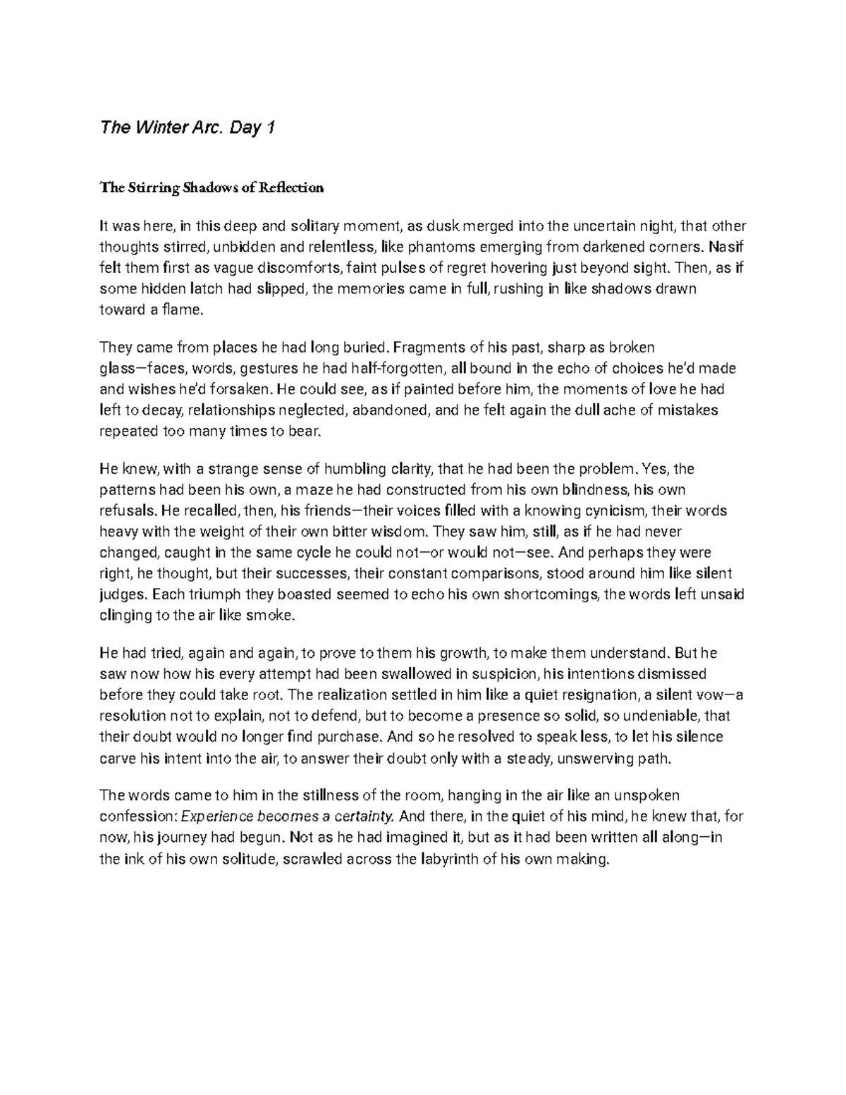 Winter Arc (Kafka) - Random essay - The Winter Arc. Day 1 The Stirring ...