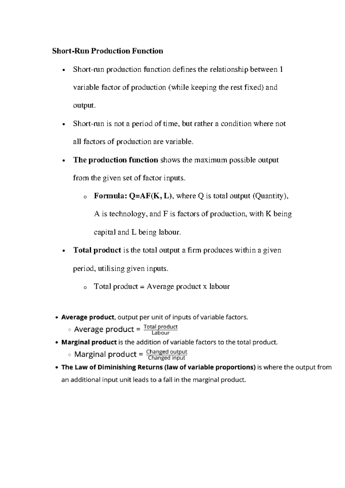 SR&LR production - notes - Short-Run Production Function - Short-run ...