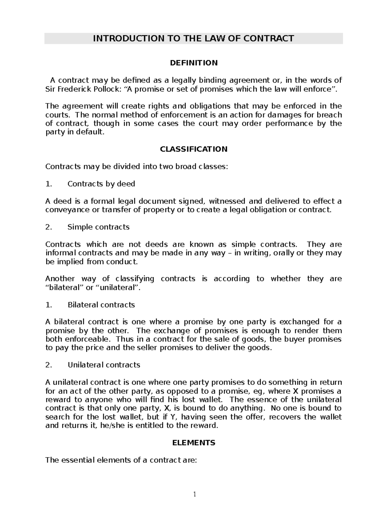 Contract Law - Resources - INTRODUCTION TO THE LAW OF CONTRACT ...