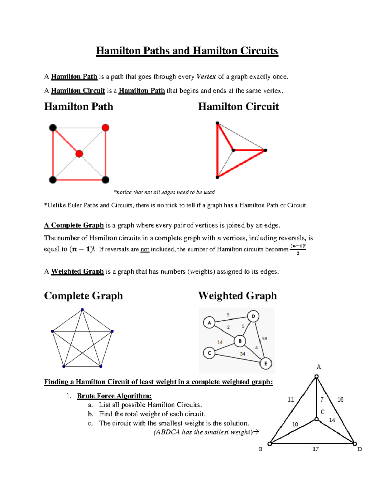 Hamilton Paths and Hamilton Circuits 1 - A Hamilton Circuit is a ...