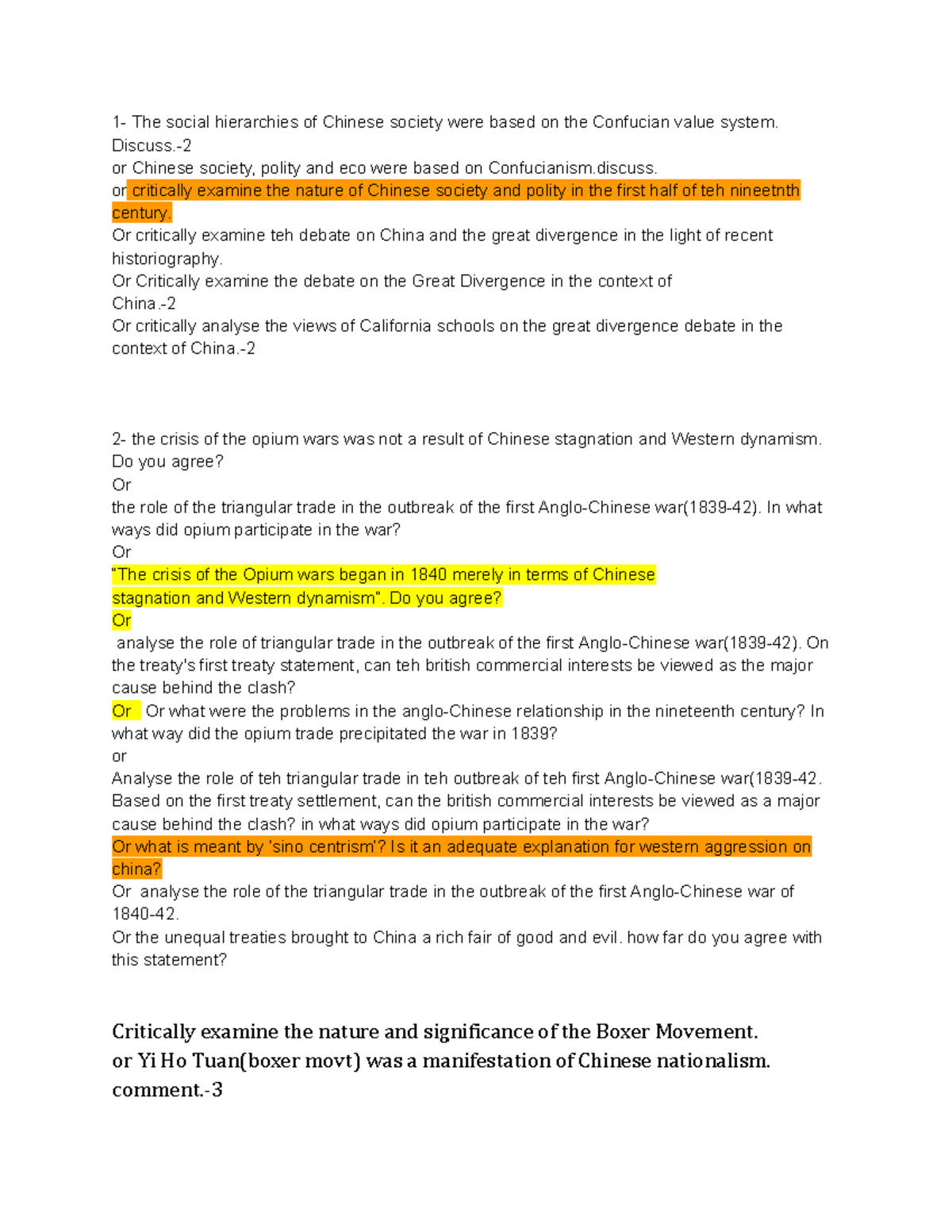 China pyqs - .... - 1- The social hierarchies of Chinese society were ...