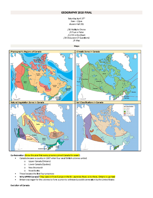 Geo module 1 notes for week 1 - Geography of Canada Module 1: Regional ...