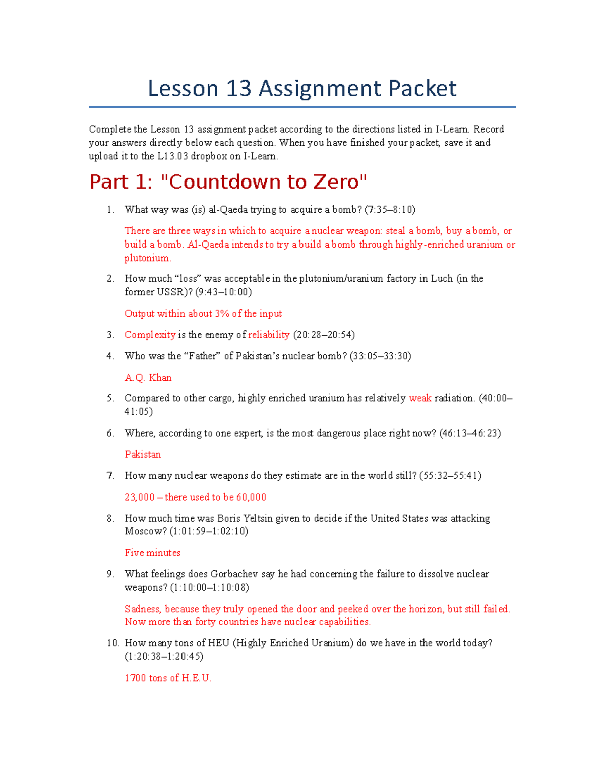 Lesson 13 Assignment Packet - Lesson 13 Assignment Packet Complete the Lesson 13 assignment ...
