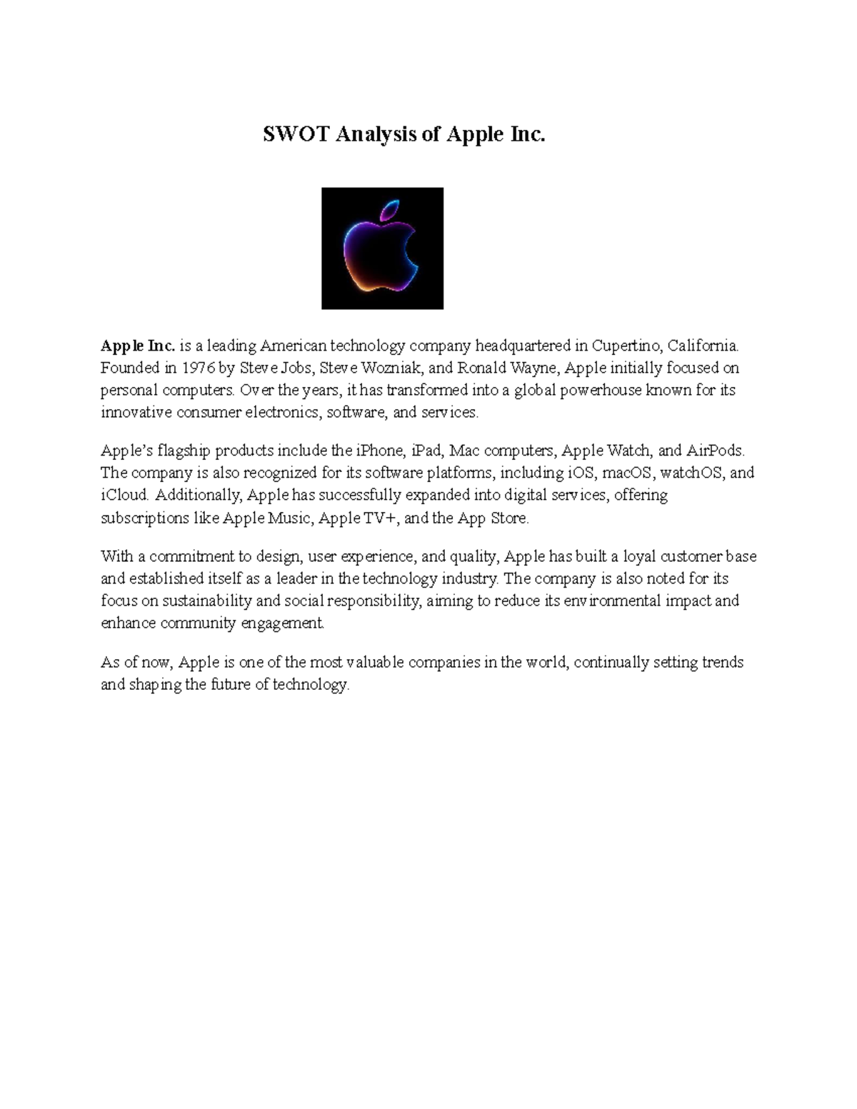 SWOT Analysis of Apple Inc - Apple Inc. is a leading American ...