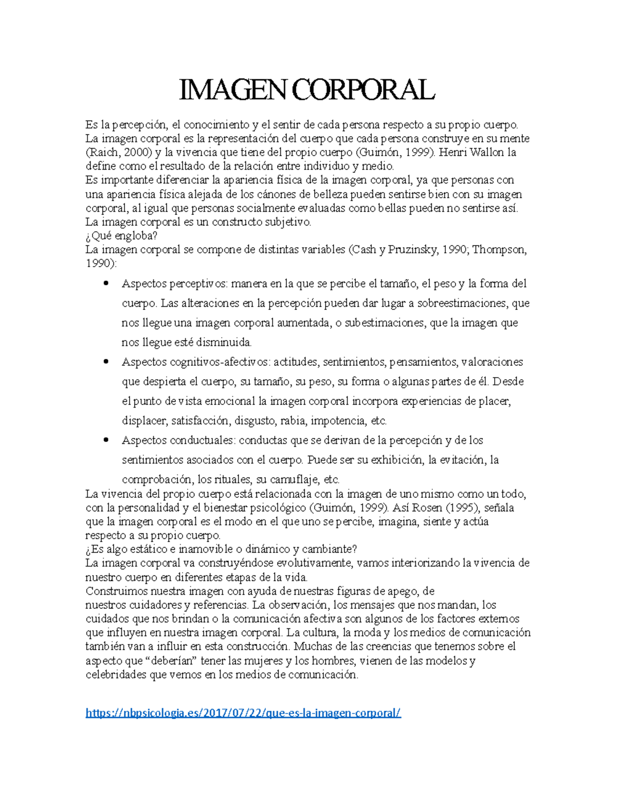 Imagen Corporal - trabajo - IMAGEN CORPORAL Es la percepción, el ...