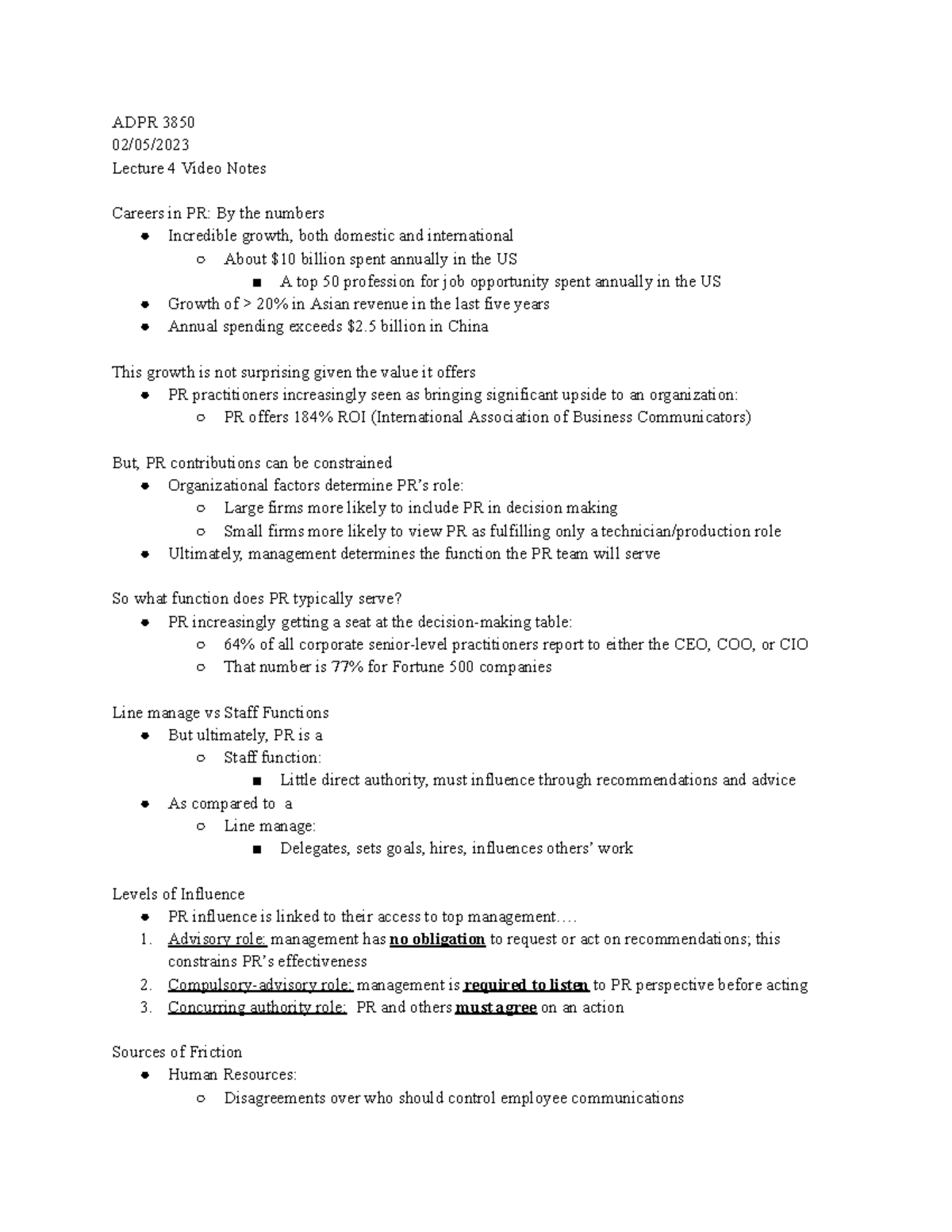 Lecture 4 Video Notes - ADPR 3850 02/05/2023Lecture 4 Video Notes ...