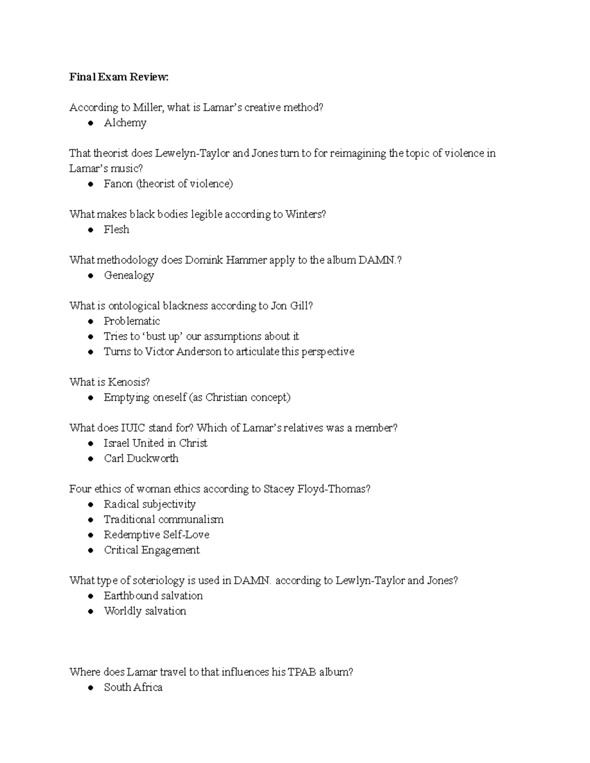 Final Exam Review - Example question and answers. Useful when studying ...