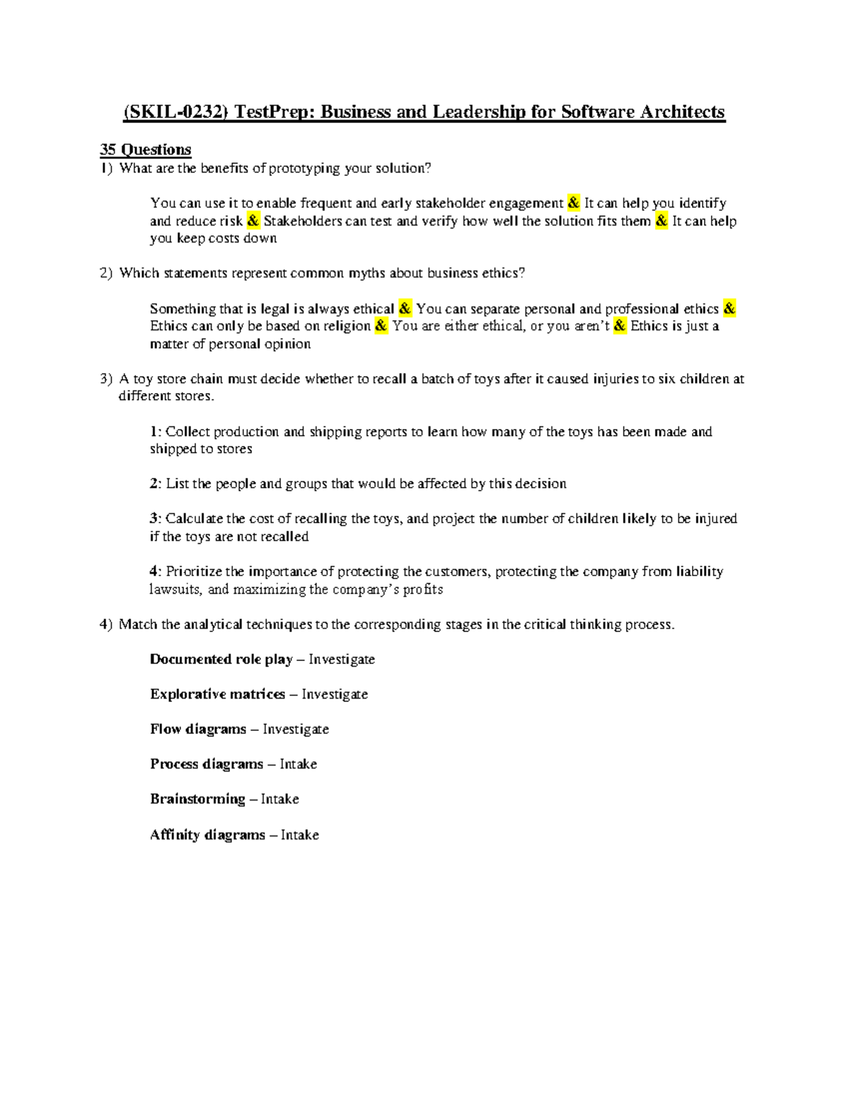 Skillsoft Business and Leadership for Software Architects Test Prep ...