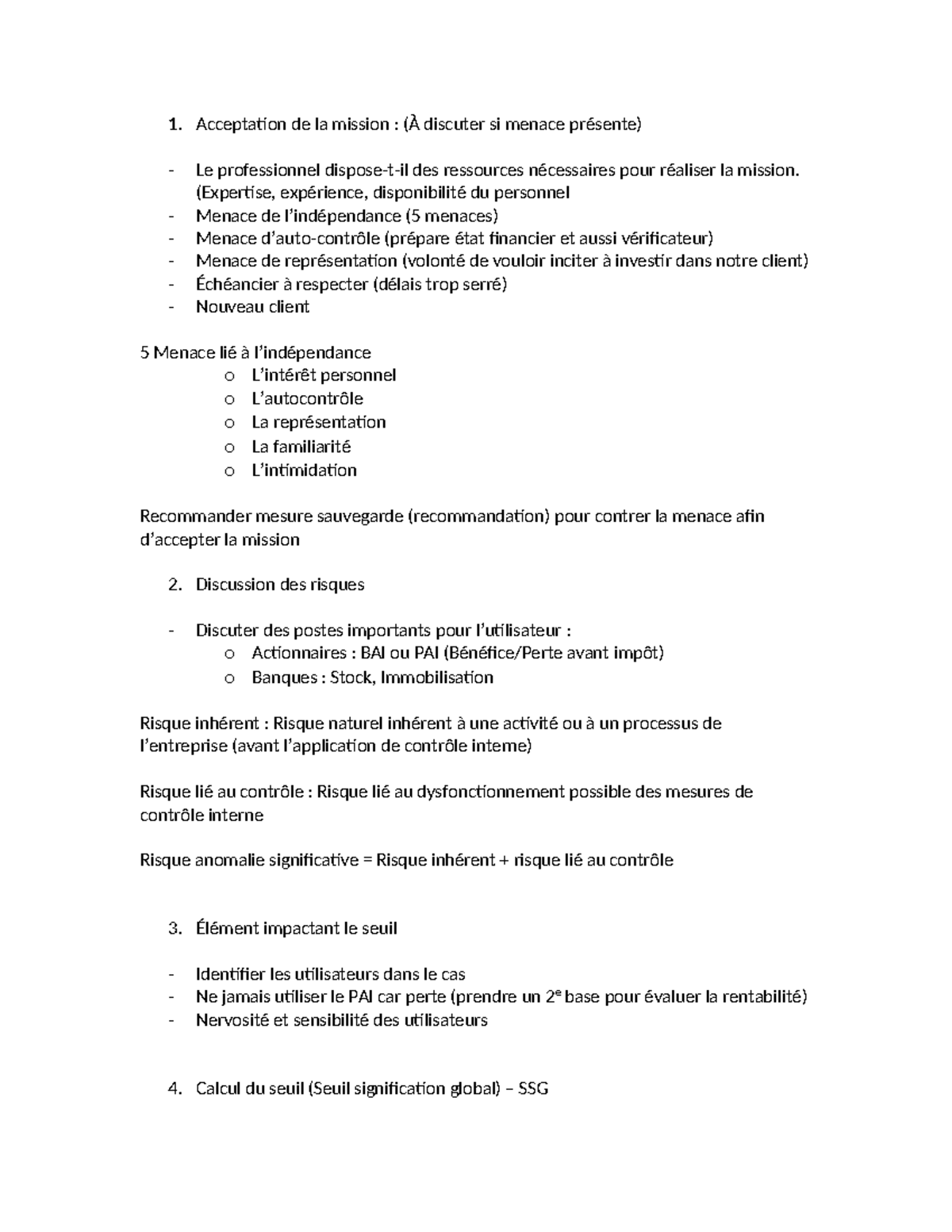 Fiche Lecture Audit & Certification - Acceptation de la mission : (À ...