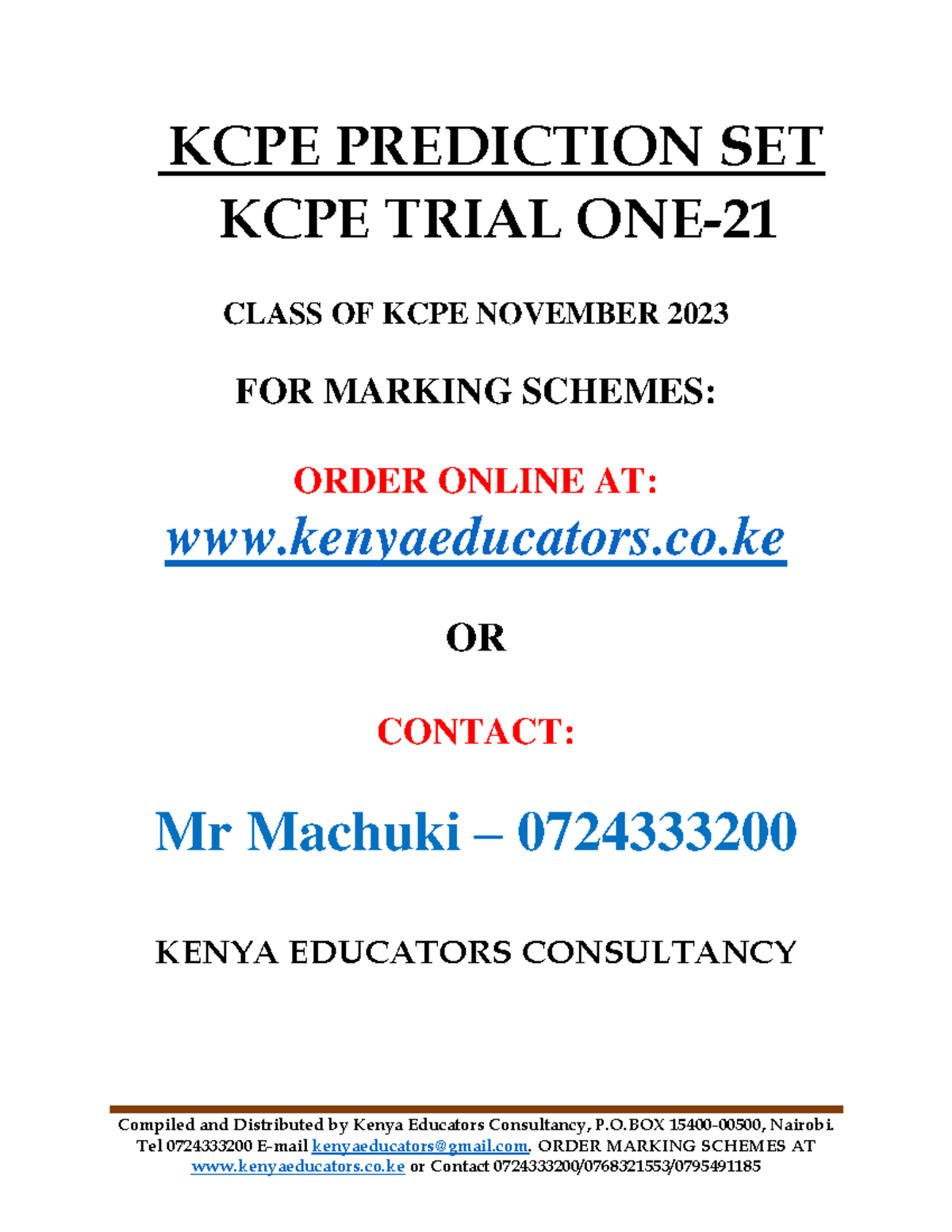 KCPE Prediction SET 1-21 - Compiled and Distributed by Kenya Educators ...