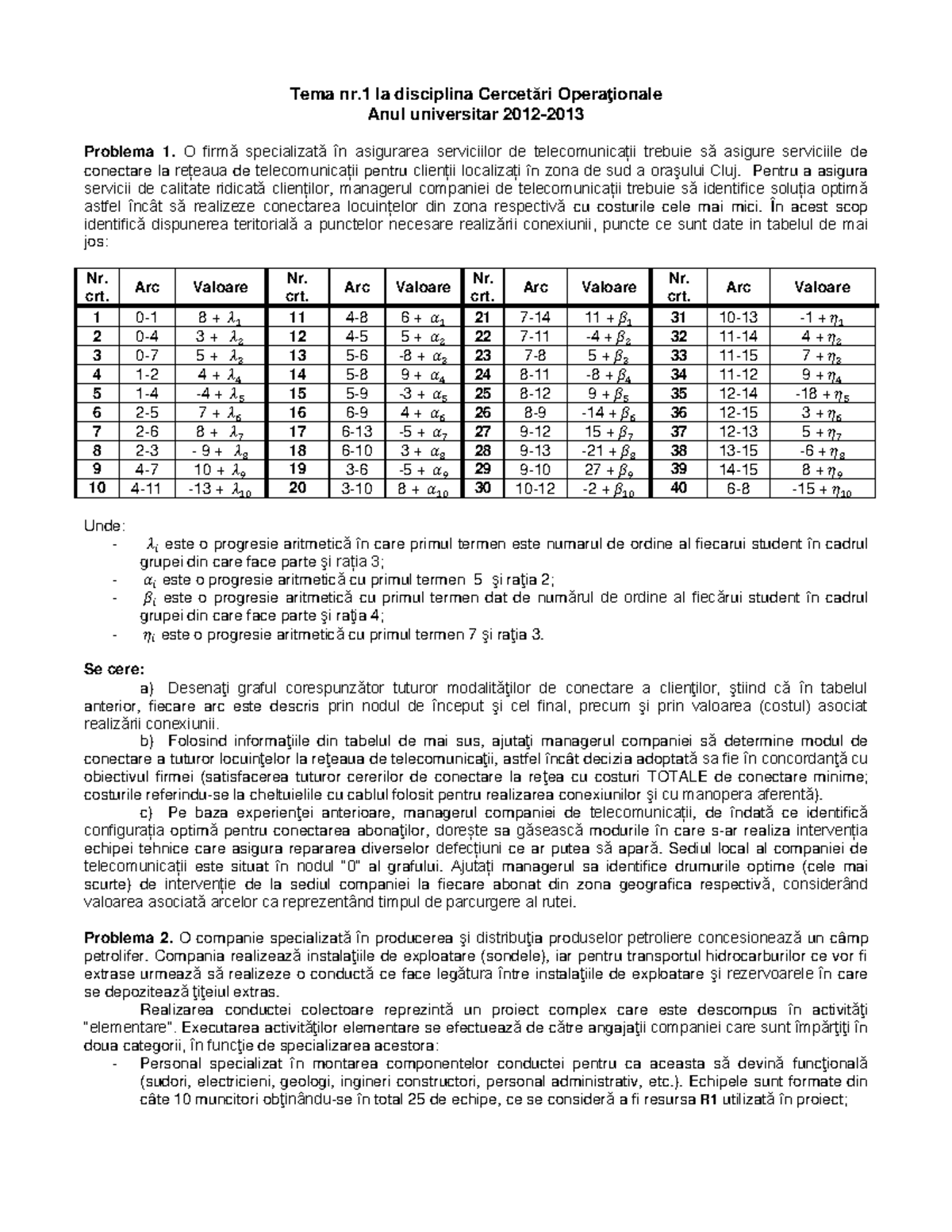 Exam 2015, questions - Tema nr la disciplina Cercetări Operaţionale ...