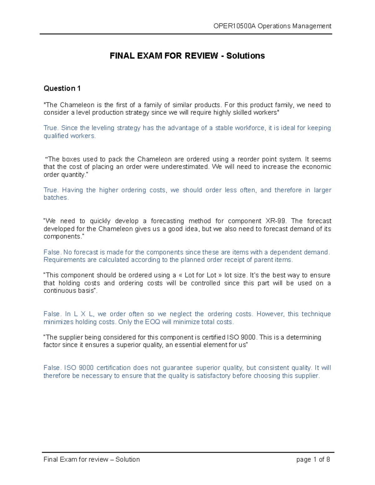 Final exam for review - solutions - FINAL EXAM FOR REVIEW - Solutions ...