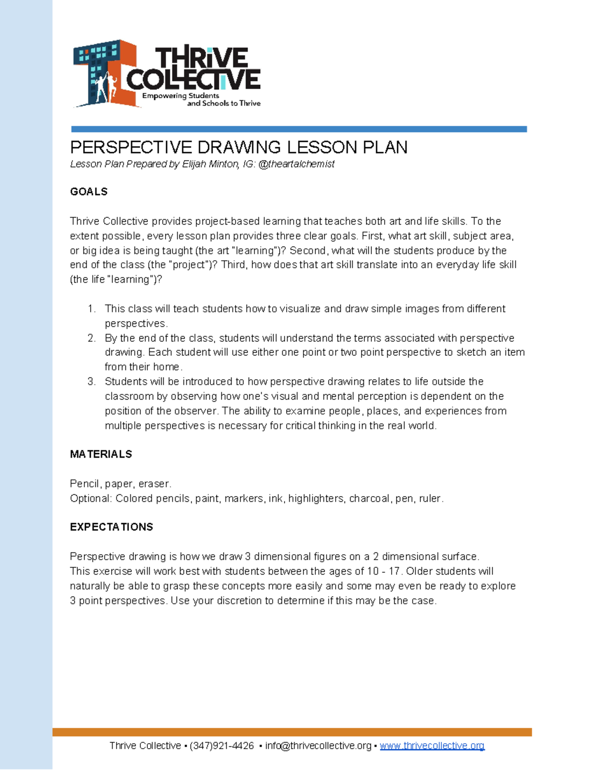 Perspective-Elijah-Minton - PERSPECTIVE DRAWING LESSON PLAN Lesson Plan ...