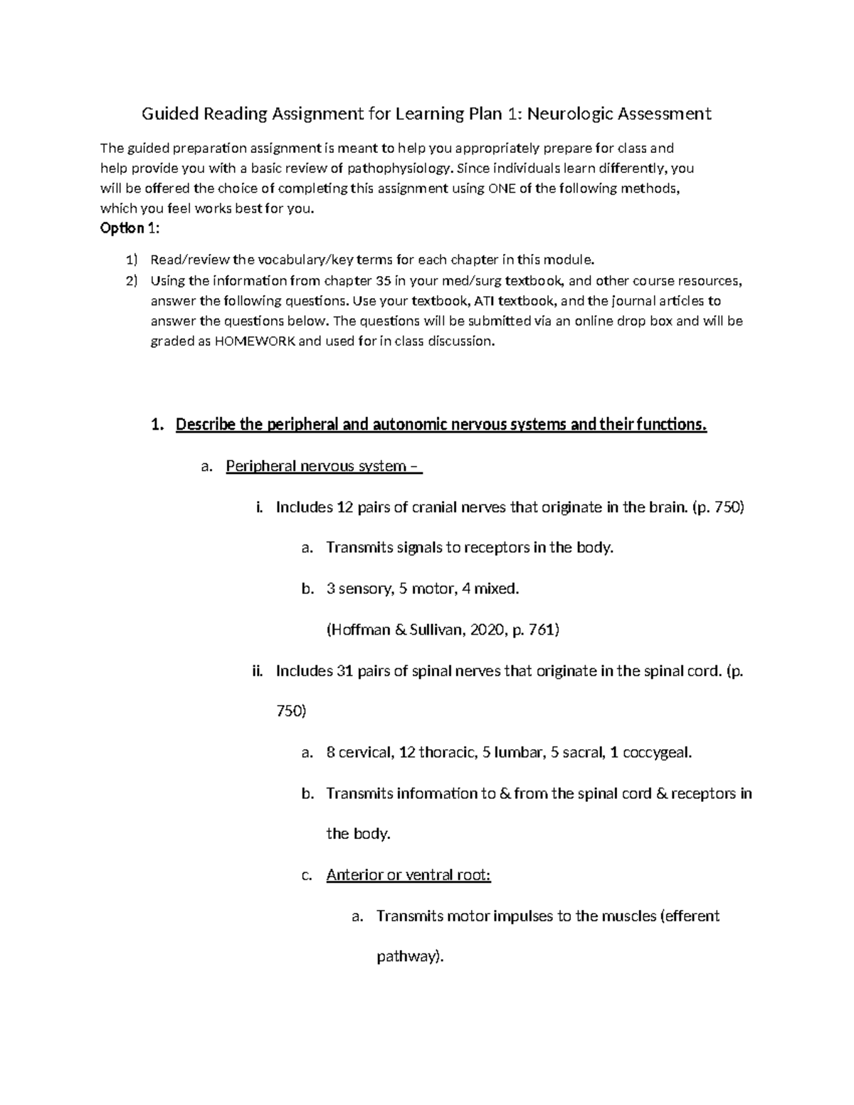 Neurological Assessment GR - Cog:Per - Guided Reading Assignment for ...