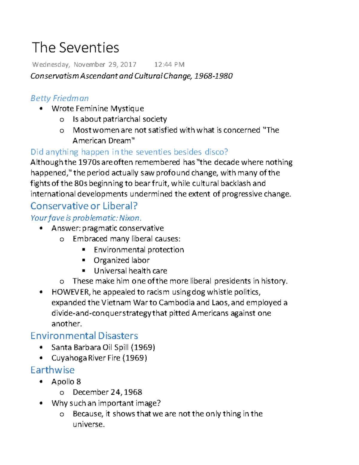 The Seventies - Lecture notes 1970s - The Seventies Wednesday, November ...