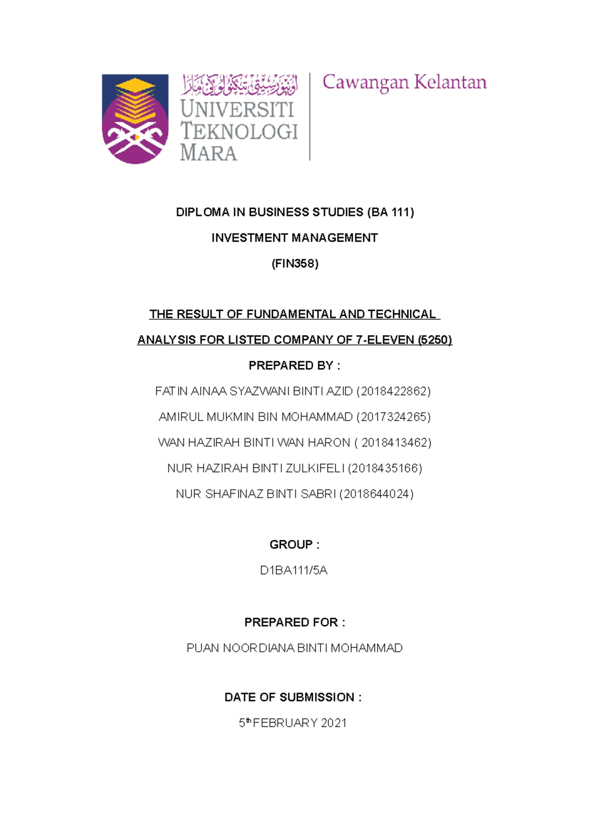 FIN358 Group Report. contoh - DIPLOMA IN BUSINESS STUDIES (BA 111 ...