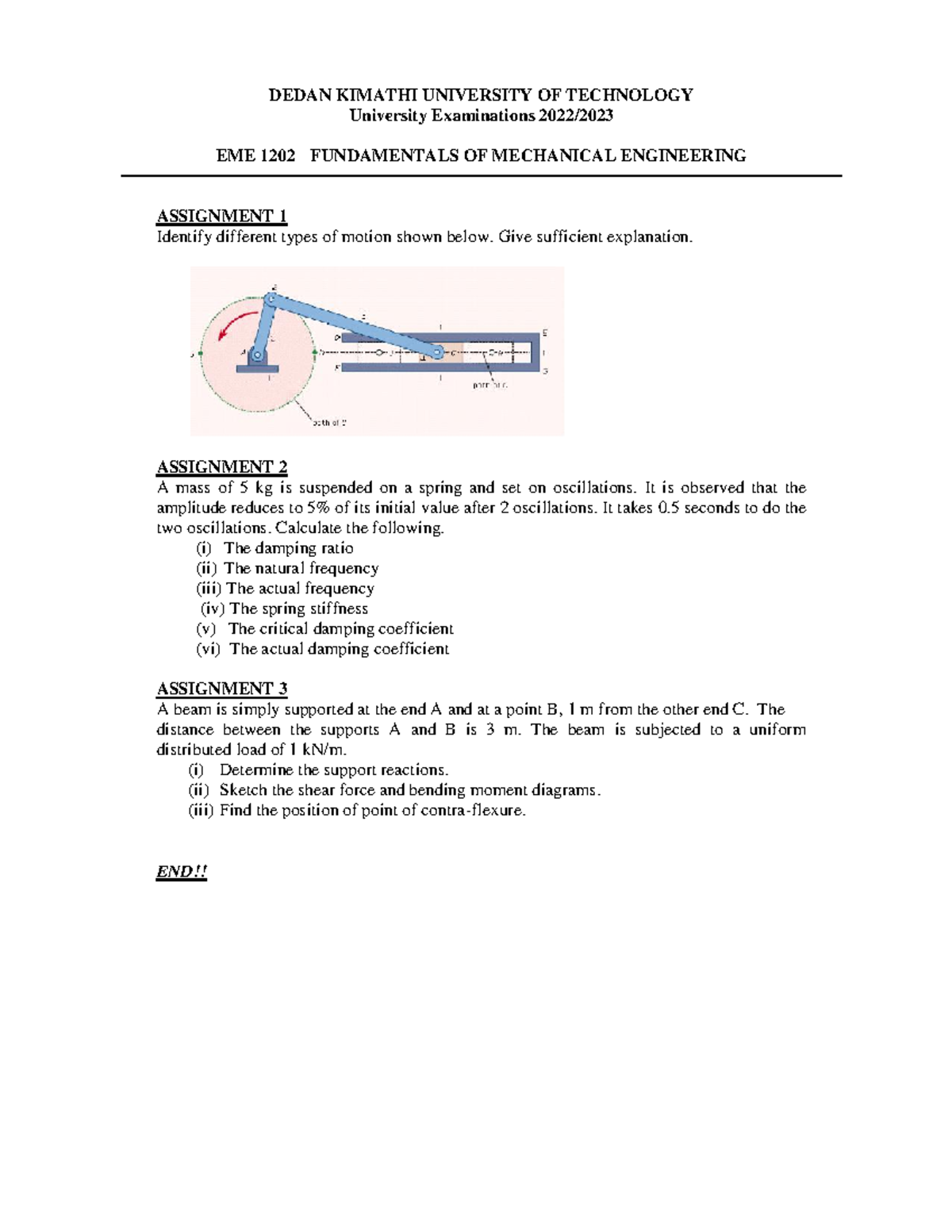 EME 1202 Assign 2023 - notes - DEDAN KIMATHI UNIVERSITY OF TECHNOLOGY ...