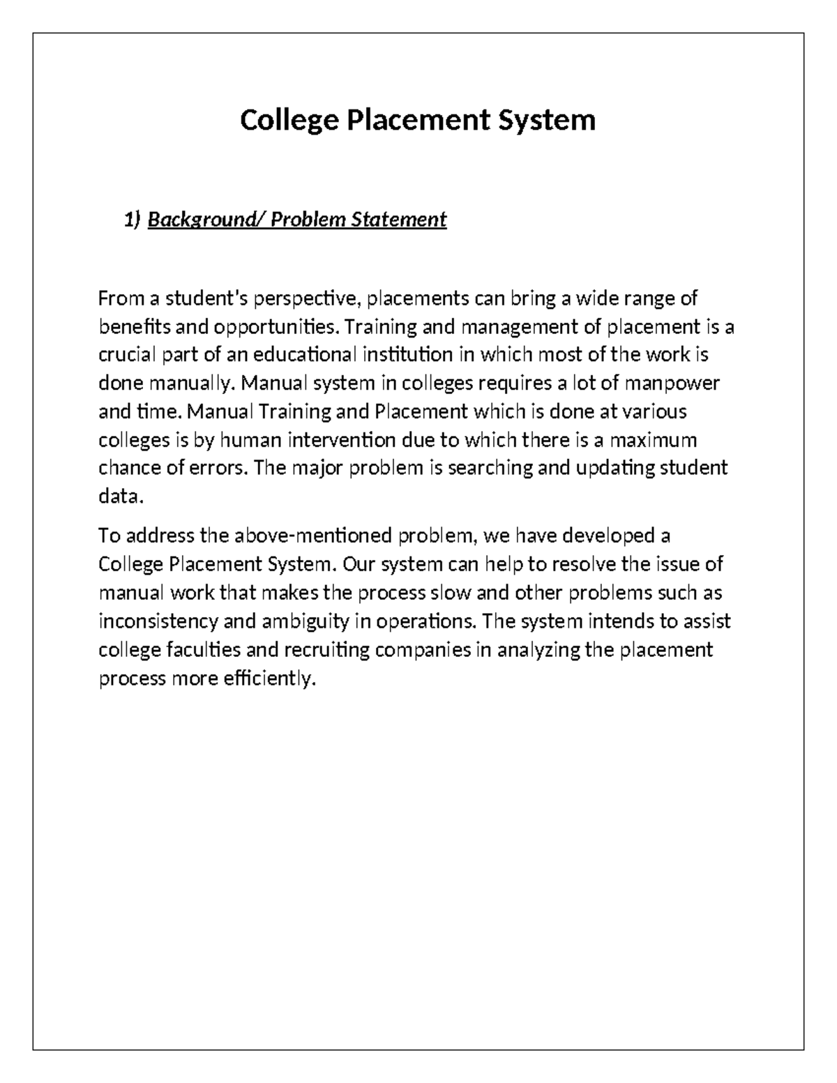 PY099 - Summary M.Sc., Computer Science - College Placement System 1 ...