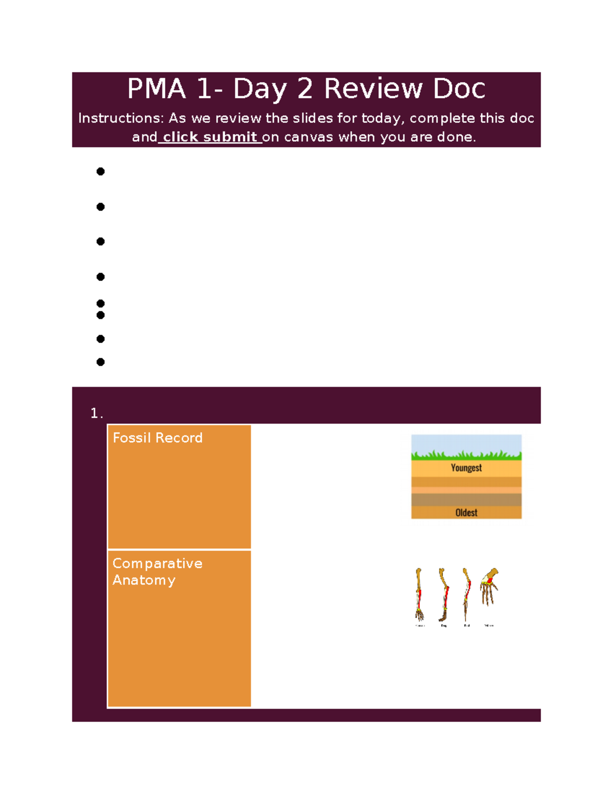 Study guide - wss - PMA 1- Day 2 Review Doc Instructions: As we review ...