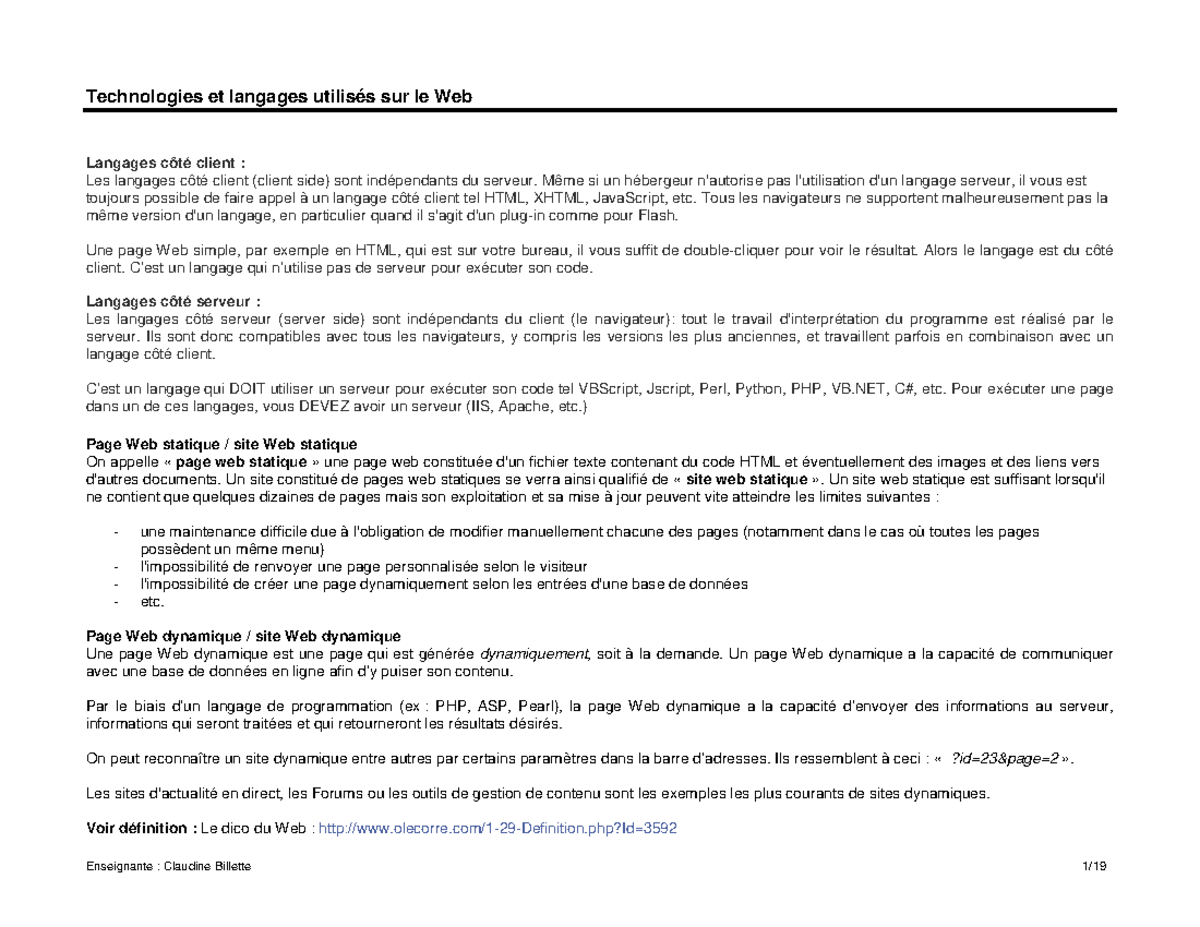 Ofpptmaroc - Initiation a la technologie du web - Technologies et langages utilisés sur le Web ...
