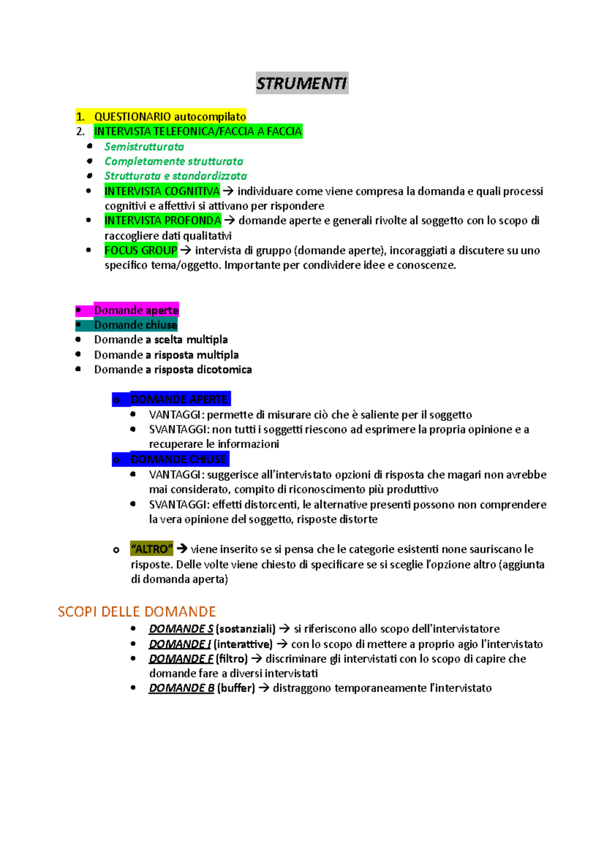 Appunti intervista e questionario - STRUMENTI QUESTIONARIO ...