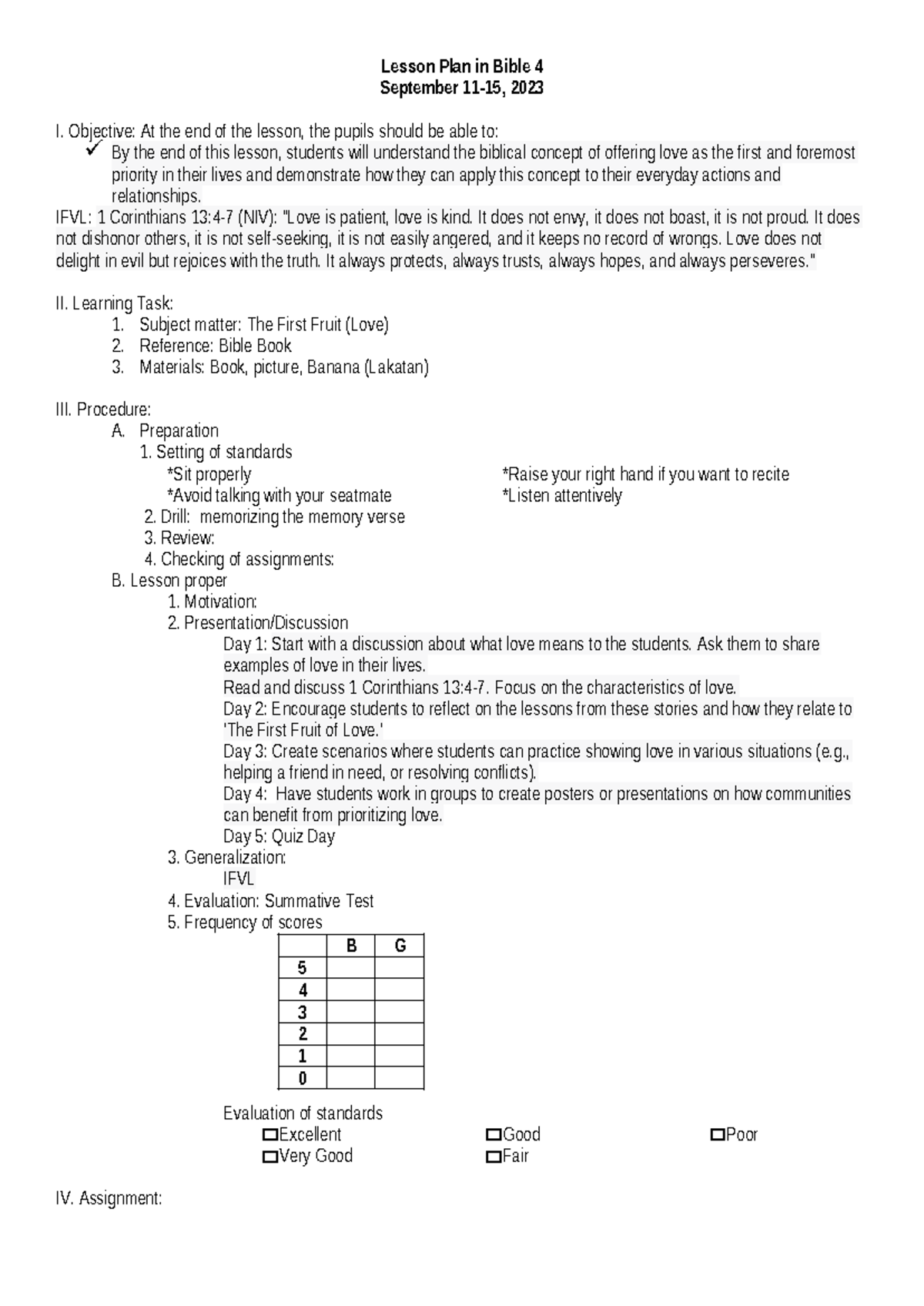 Week 7 Oct 1-6 - Feel free to edit. - Lesson Plan in Bible 4 September ...