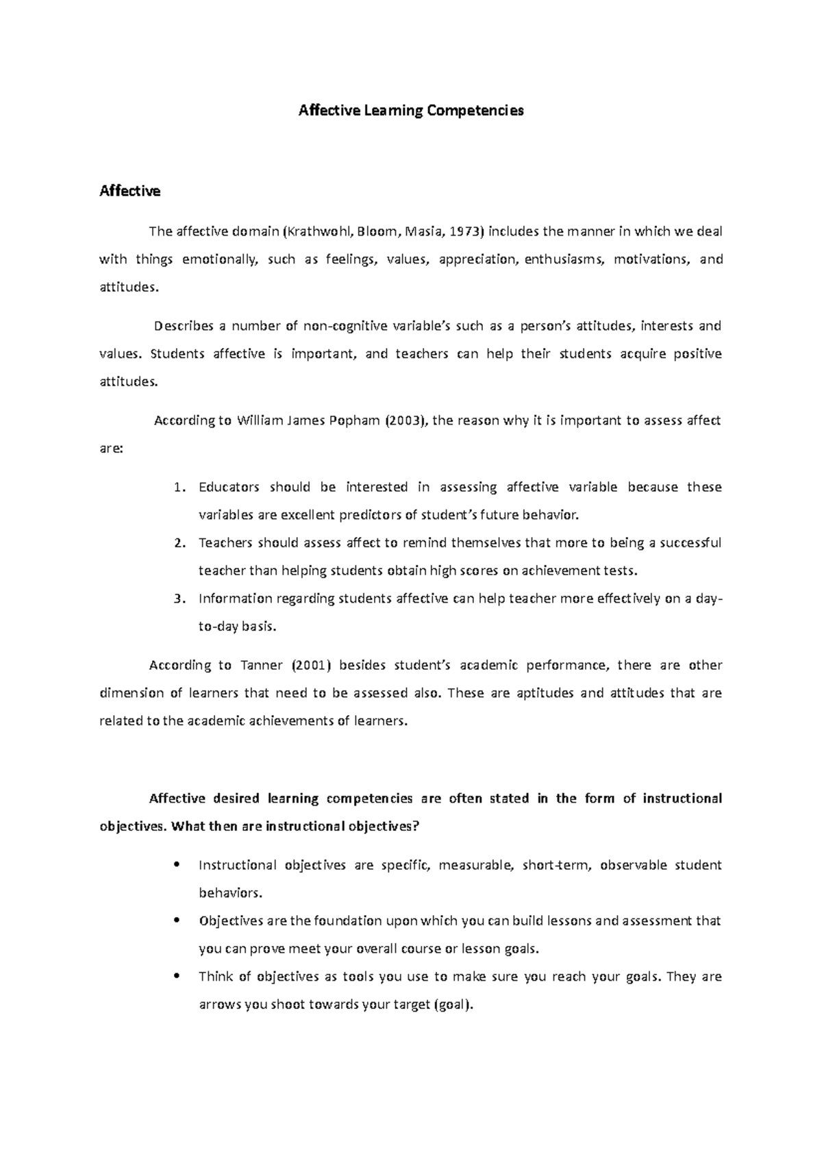 Affective Learning Competencies summary - Affective Learning ...