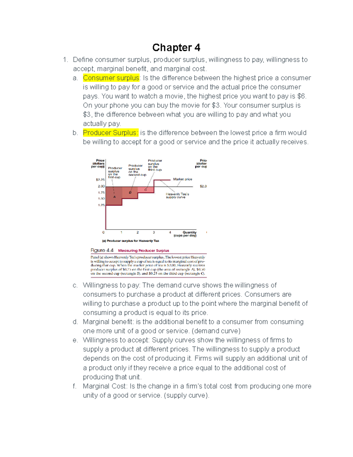 Macroeconomics Chapter 4 Practice - Chapter 4 Define consumer surplus, producer surplus ...