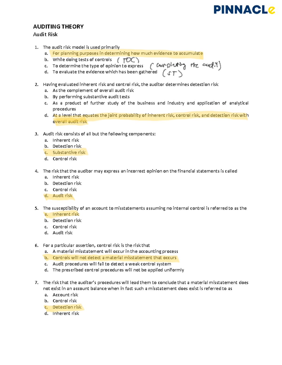 AT Audit Risk - AUDITING THEORY Audit Risk The audit risk model is used ...