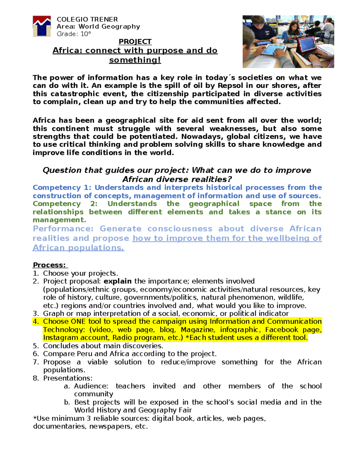 African Projects 2023 Students - COLEGIO TRENER Area: World Geography ...