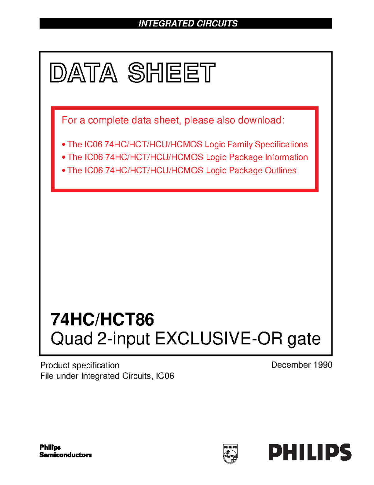 74HC86 - DATA SHEET Product specification File under Integrated ...