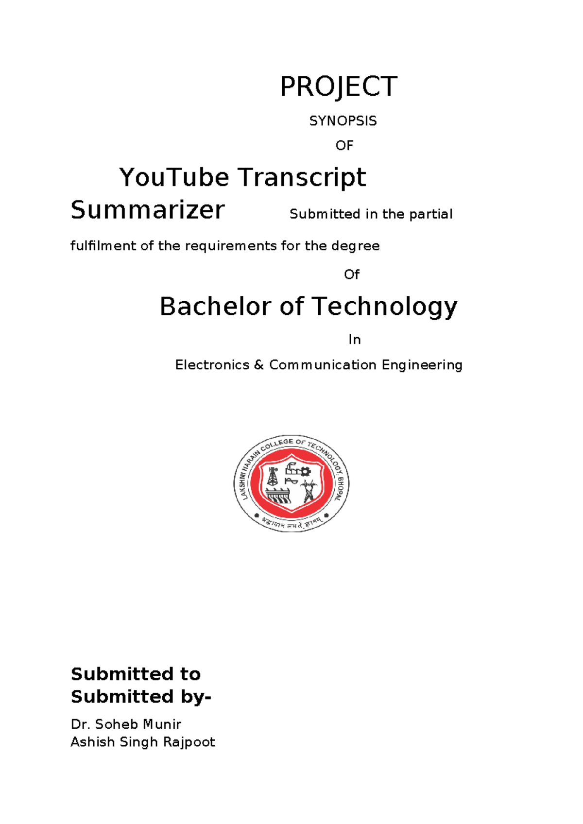 Synopsis om - synopisis - PROJECT SYNOPSIS OF YouTube Transcript ...