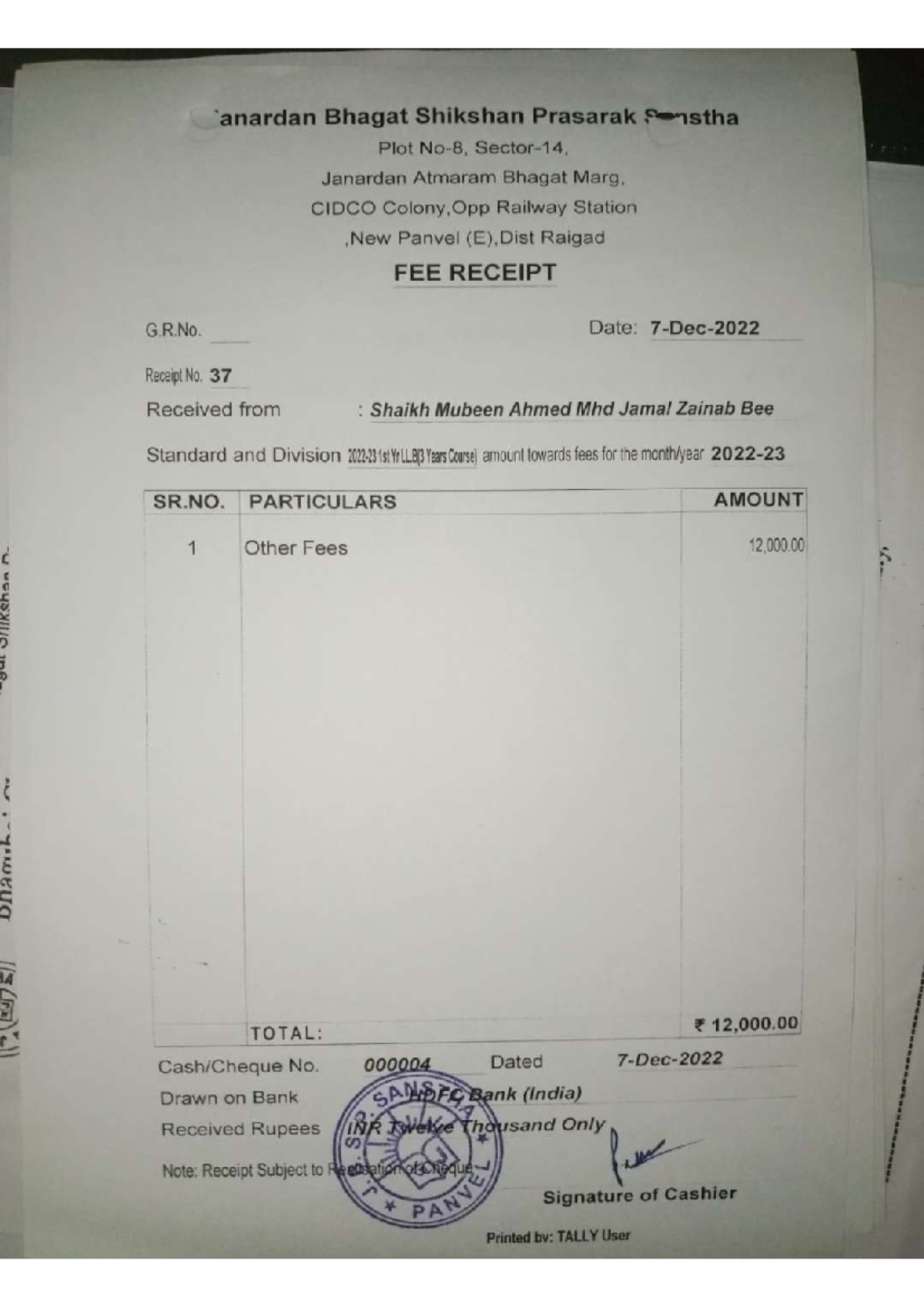 Fees receipt - bvfhggjhgjh - family law - Studocu