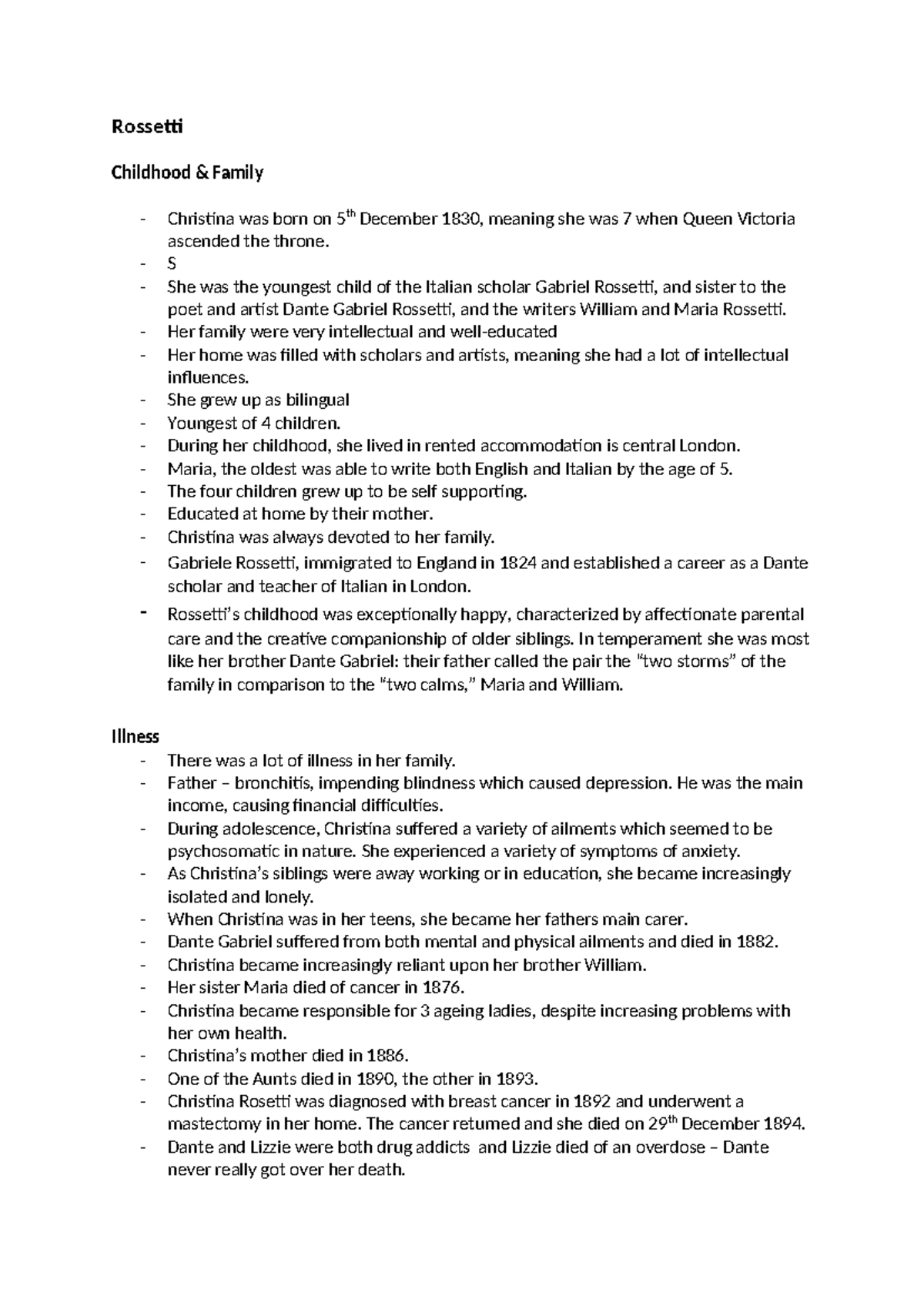 Rossetti context - Rossetti Childhood & Family - Christina was born on ...