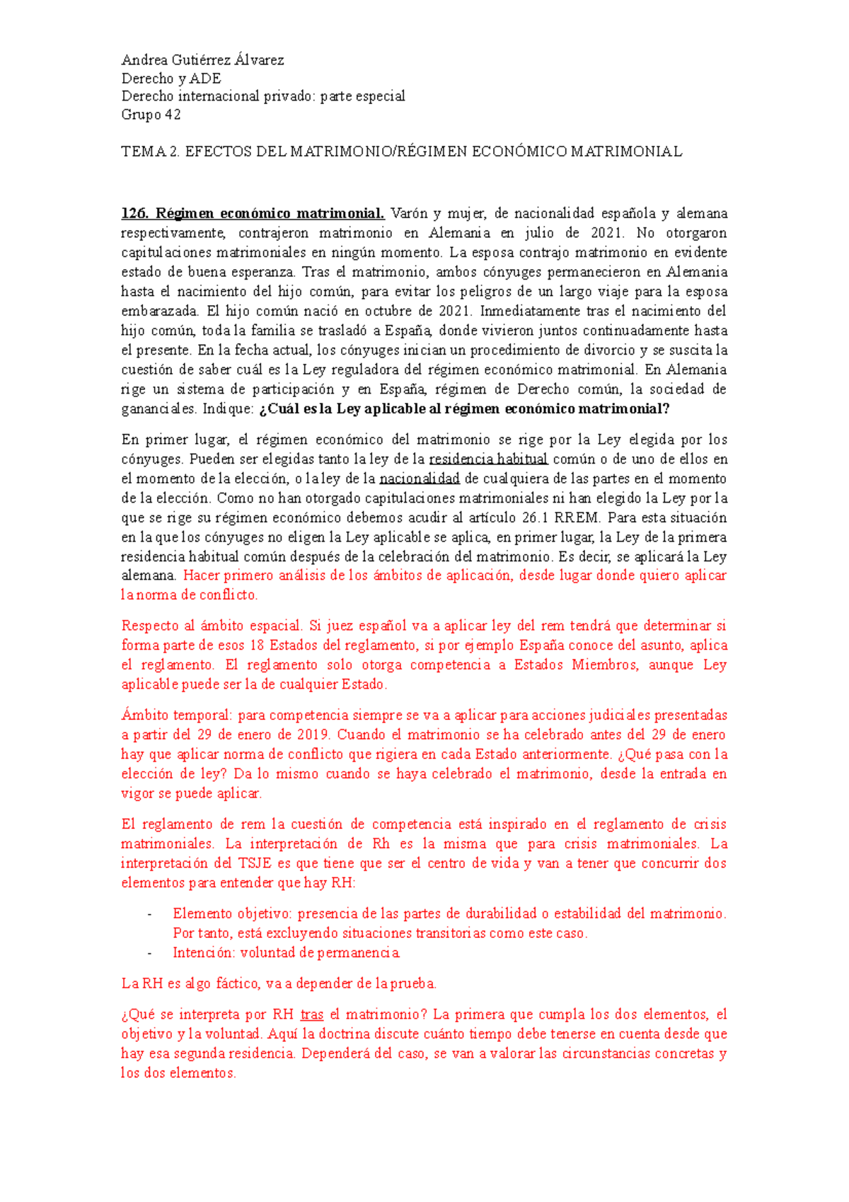 Casos TEMA 2 - Derecho y ADE Derecho internacional privado: parte especial Grupo 42 TEMA 2 ...