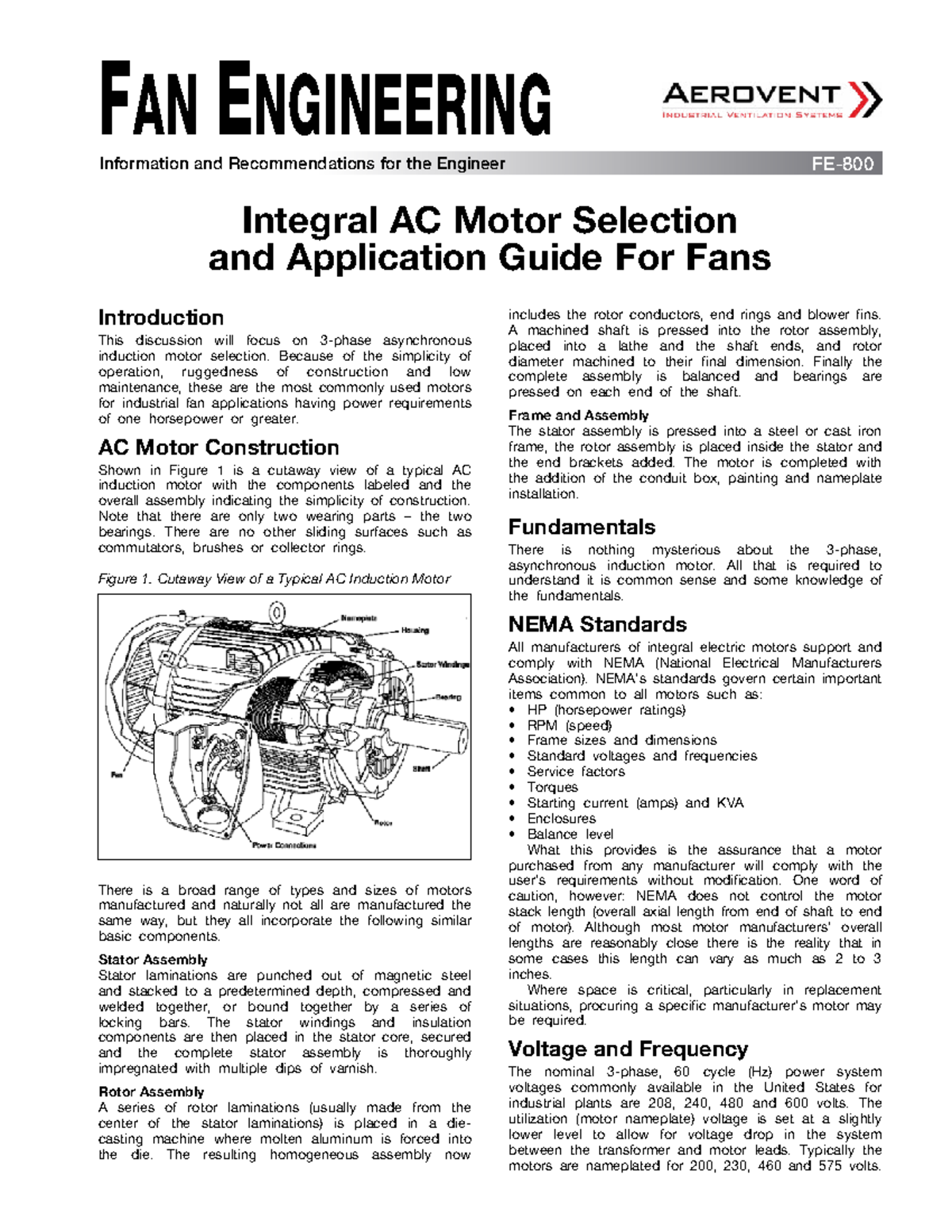 Integral AC Motor Selection and Application Guide for Fans FE 800 - FE ...