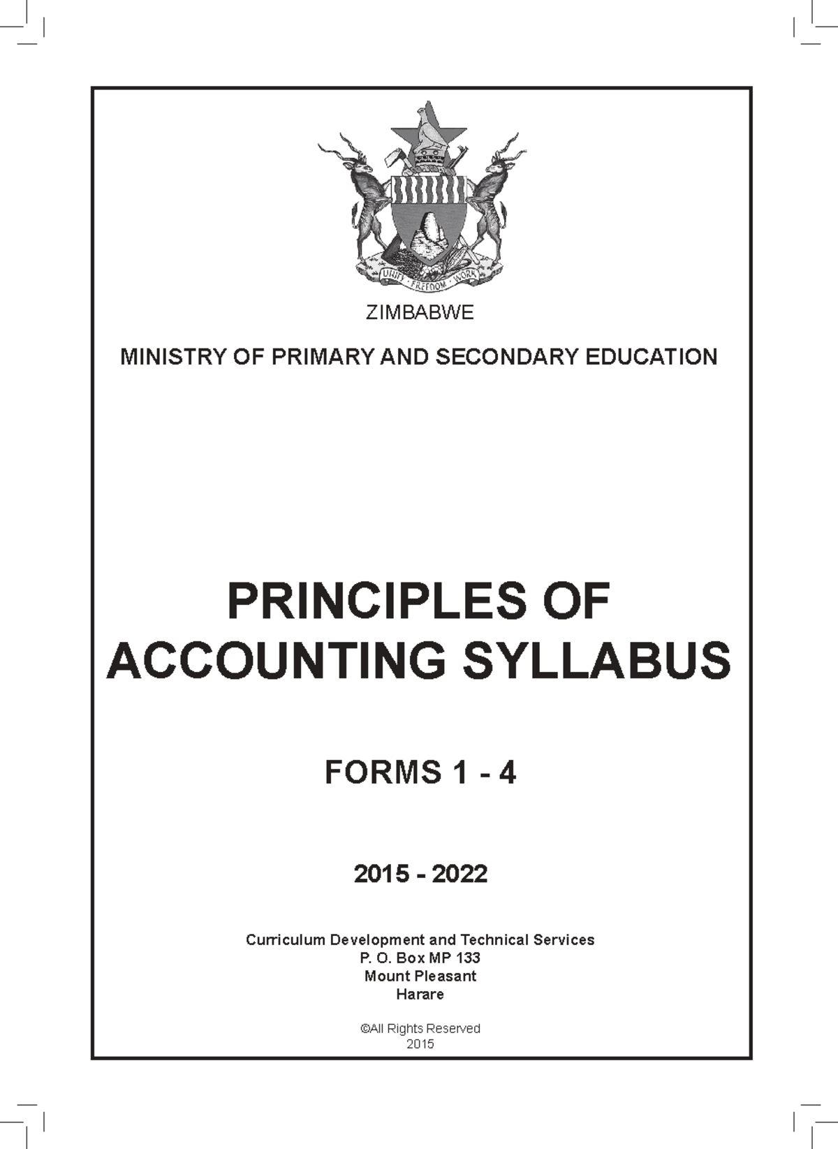 Form 1 4 Accounting Syllabus min - ZIMBABWE MINISTRY OF PRIMARY AND ...