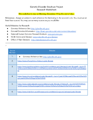 Genetic Disorder Brochure Project Rubric - Genetic Disorder Brochure ...