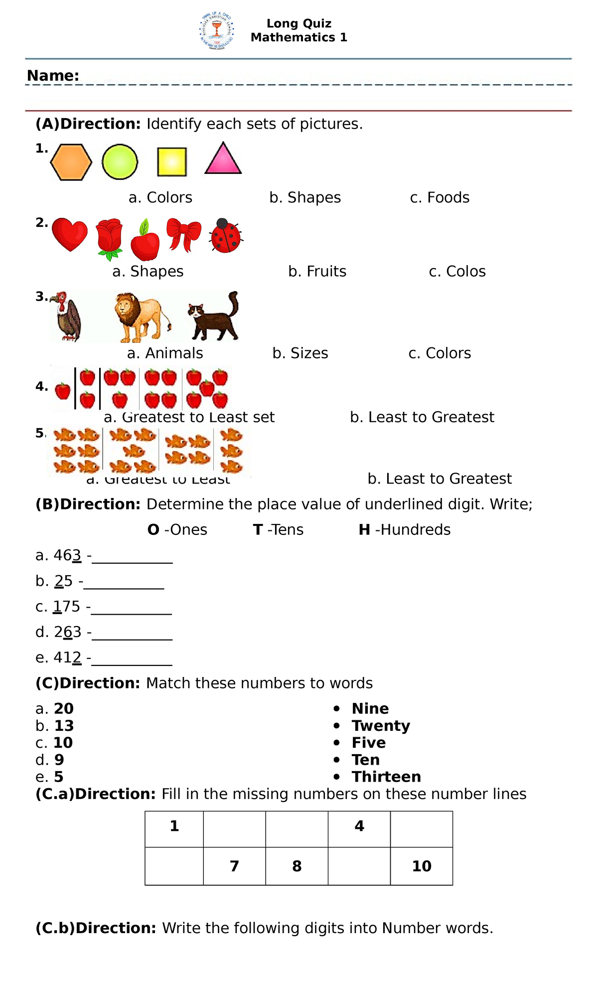 Long Quiz Math 1 - Materials - Long Quiz Mathematics 1 (A)Direction ...
