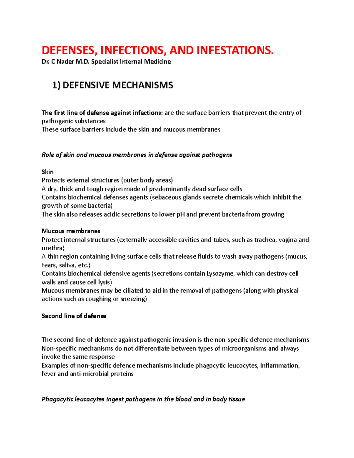 2.3 Infections and defenses #2 - DEFENSES, INFECTIONS, AND INFESTATIONS ...