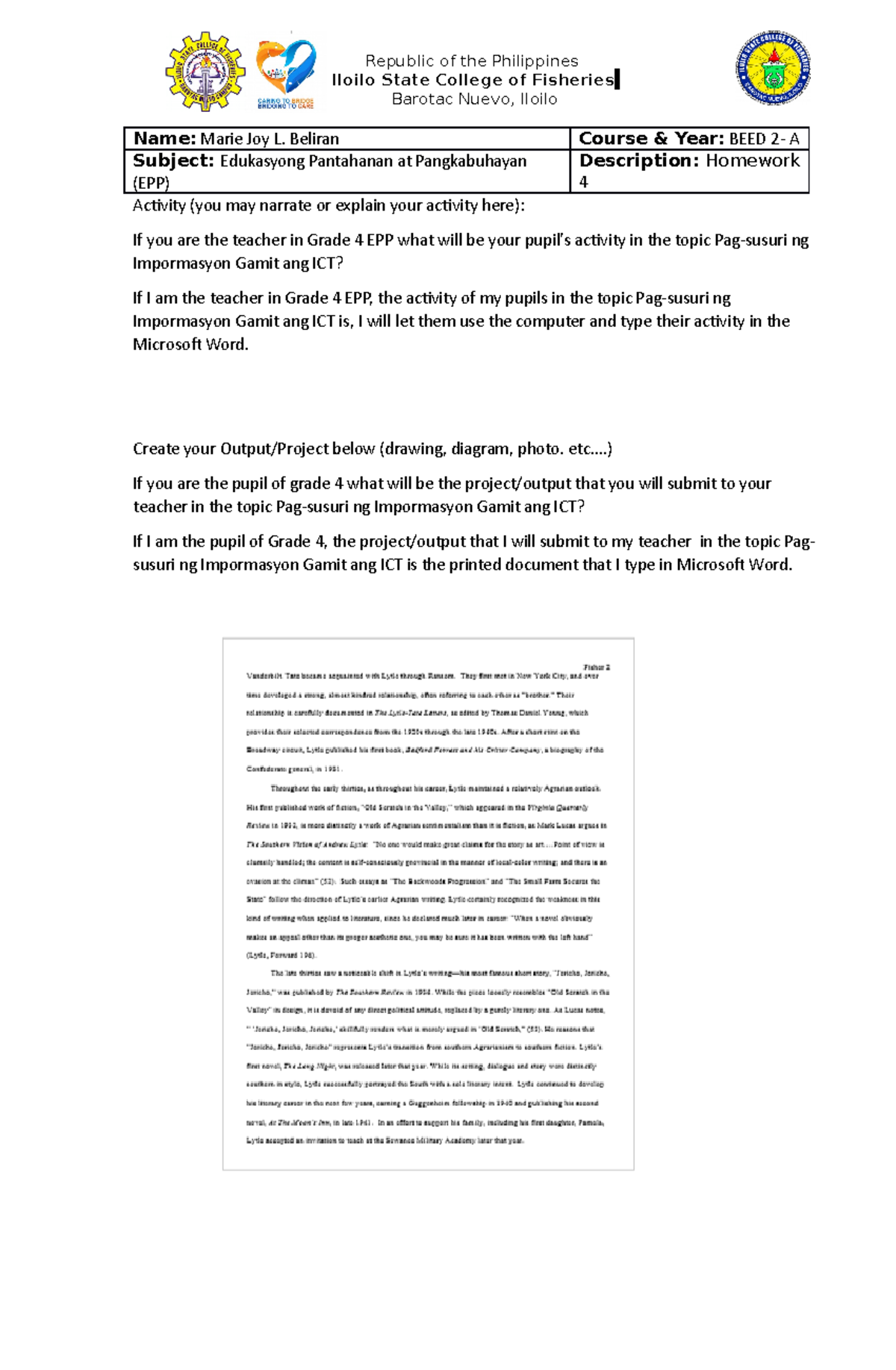 Homework 4 - notes - Republic of the Philippines Iloilo State College ...