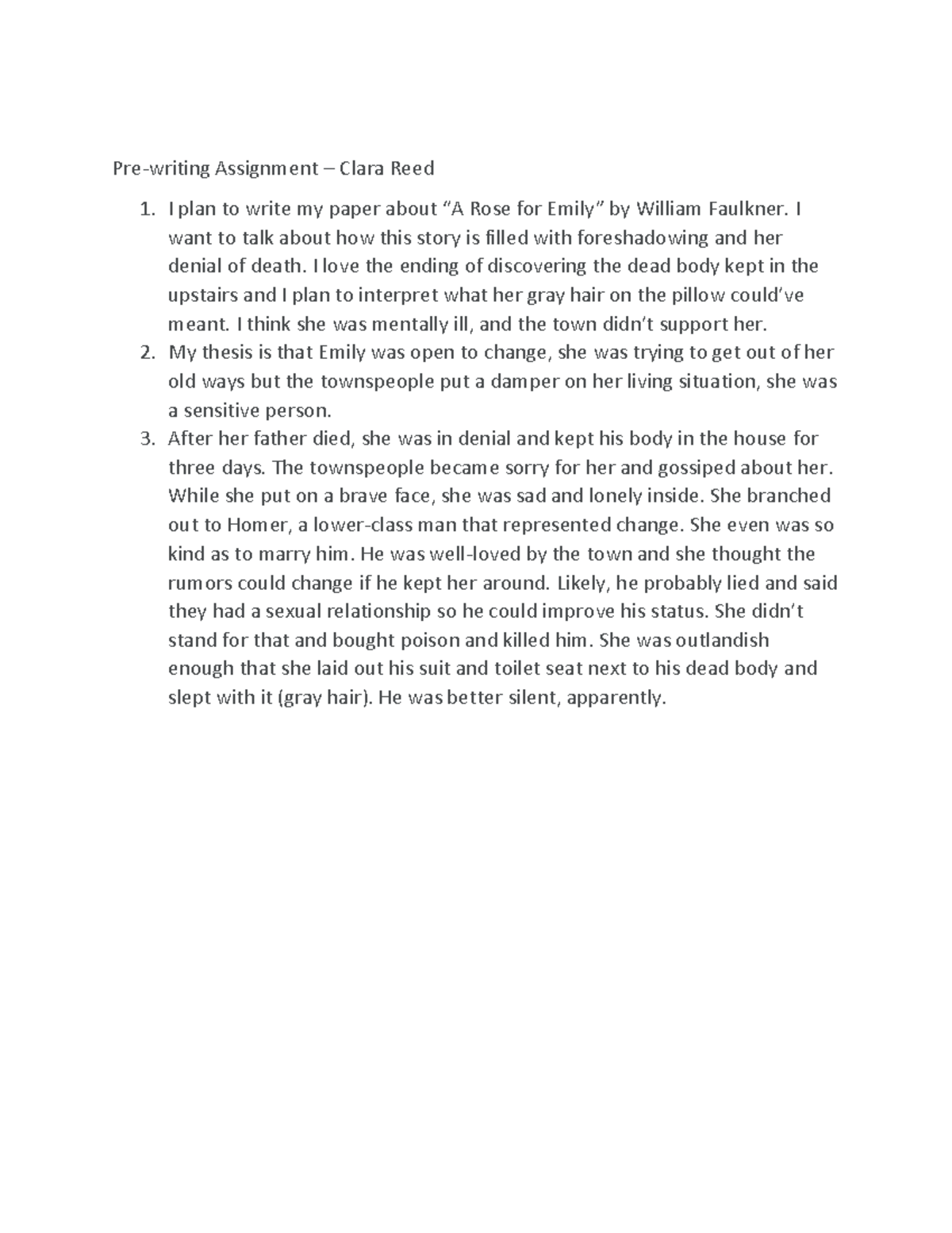 Prewriting Fiction - Pre-writing Assignment – Clara Reed I plan to ...