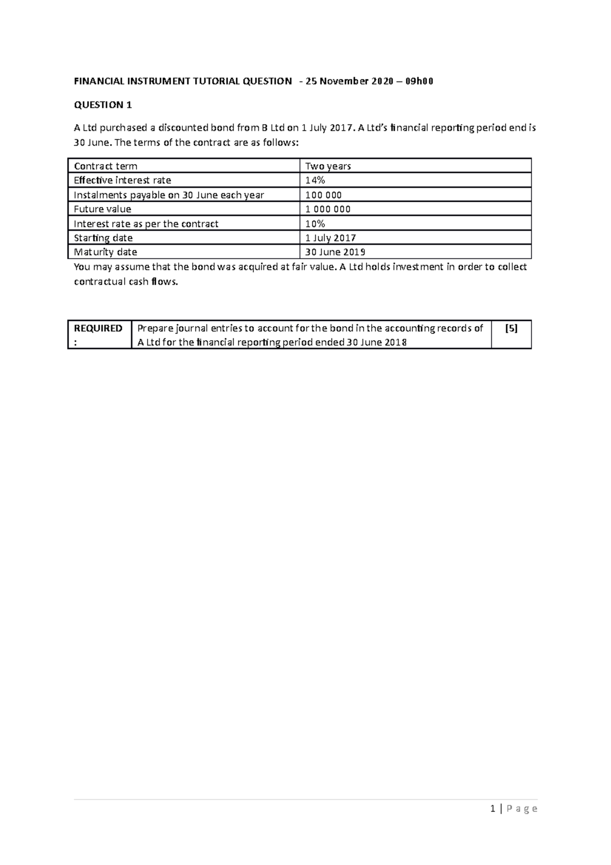 Financial Instrument Tutorial Question - FINANCIAL INSTRUMENT TUTORIAL ...