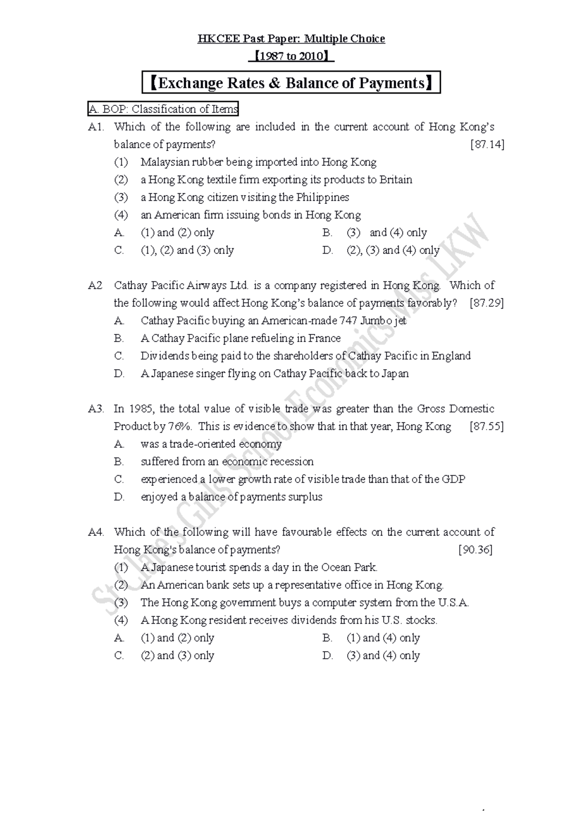 13 International Finance E - HKCEE Past Paper: Multiple Choice 【1987 to ...