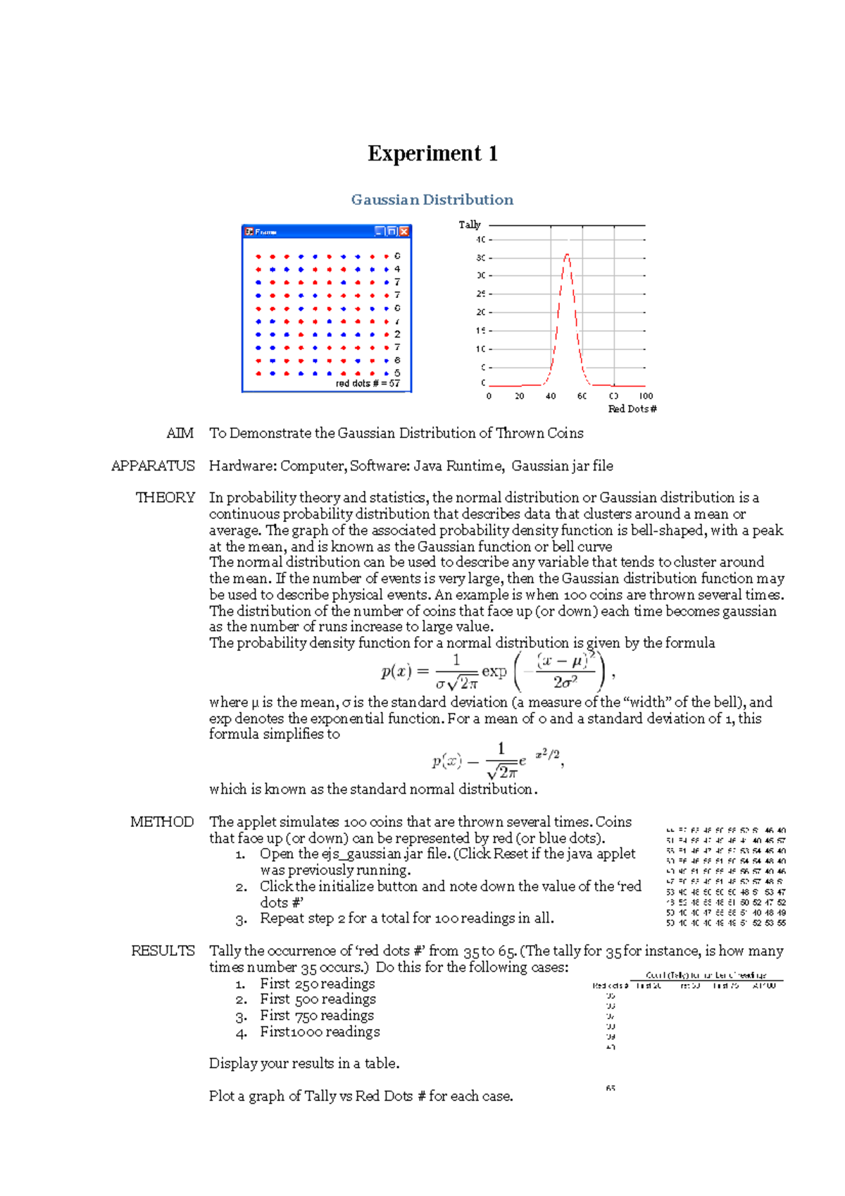 SPHB031 practical quide 2022 - Experiment 1 Gaussian Distribution AIM ...