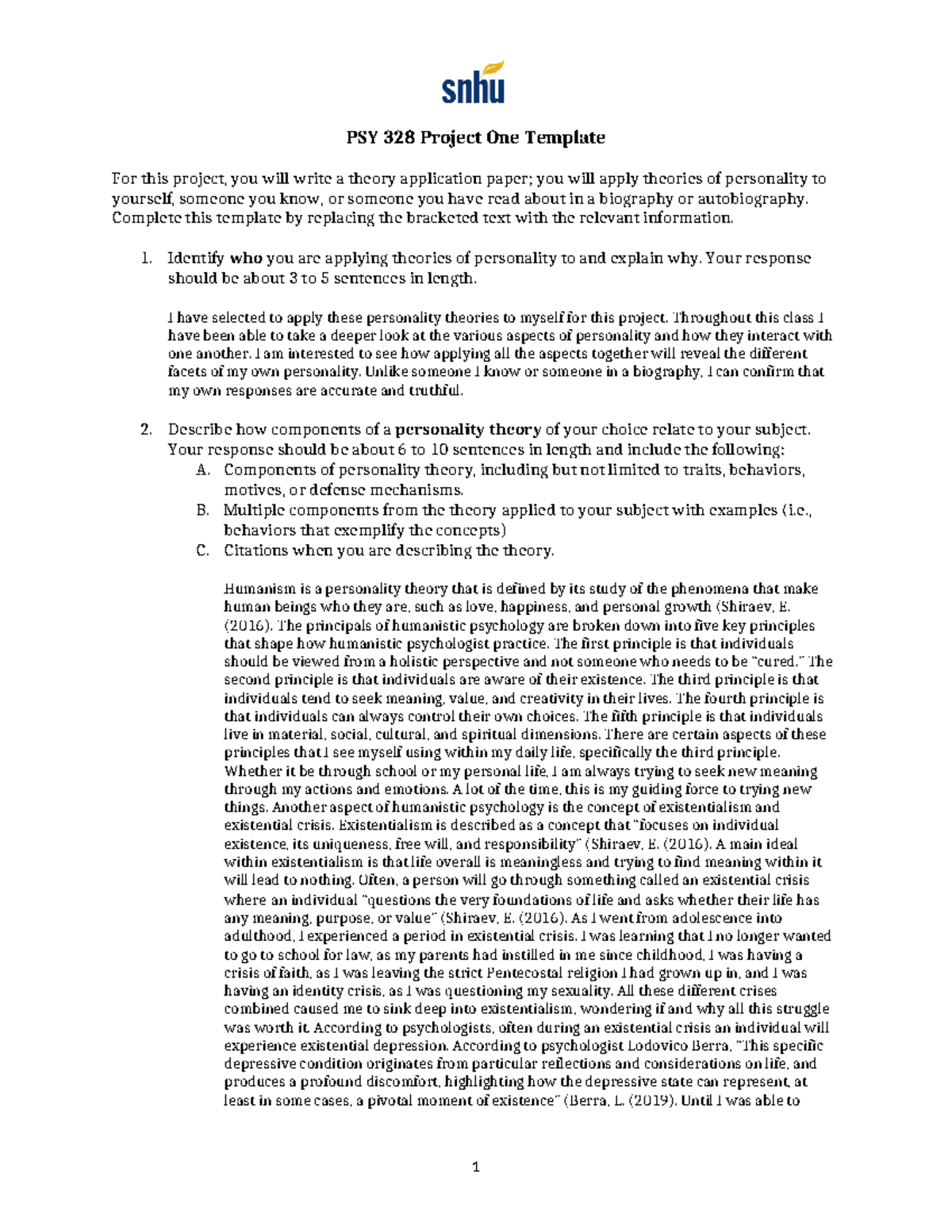 PSY 328 Project One Completed - PSY 328 Project One Template For this ...