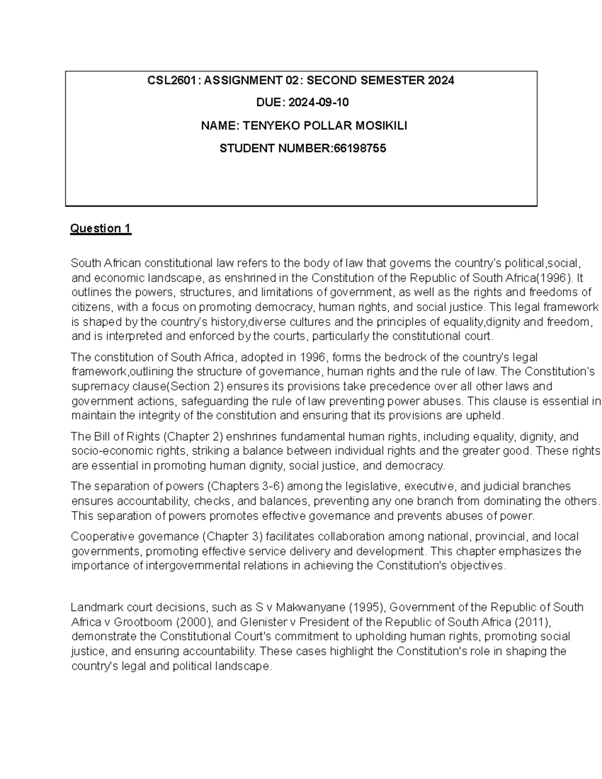 CSL2601 Assignment 2 2024 - CSL2601: ASSIGNMENT 0 2 : SECOND SEMESTER ...